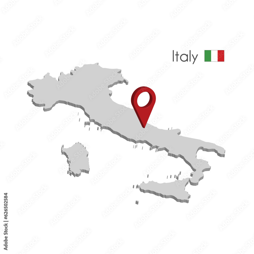 Highly detailed isometric map of Italy with volumetric location icon ...