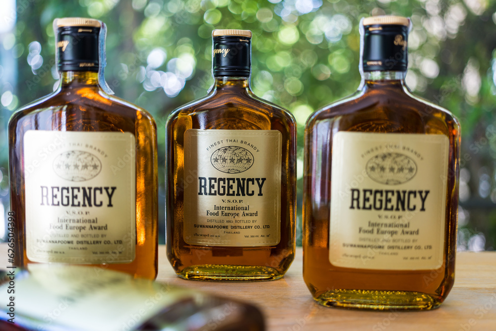 Bangkok, Thailand - July 23, 2023 : A group of small bottle of Regency ...