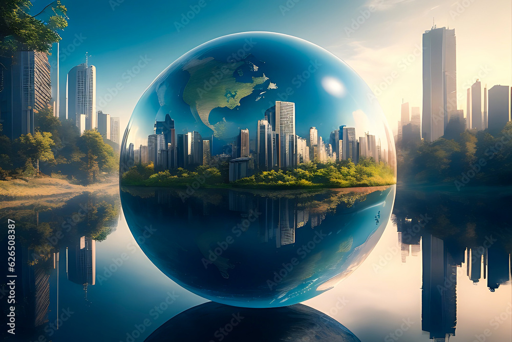 Hyper realistic modern world in a glass the most iconic tourist place ...