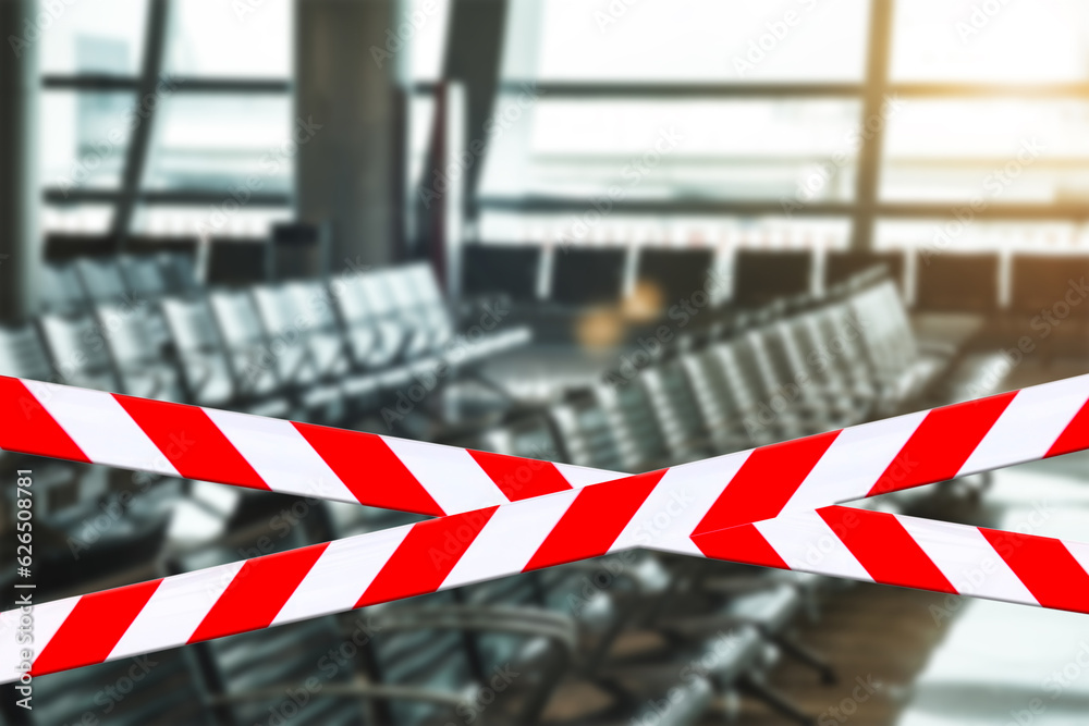 Unsafe lounge area warning lines, do not enter, dangerous zone. Barrier ...