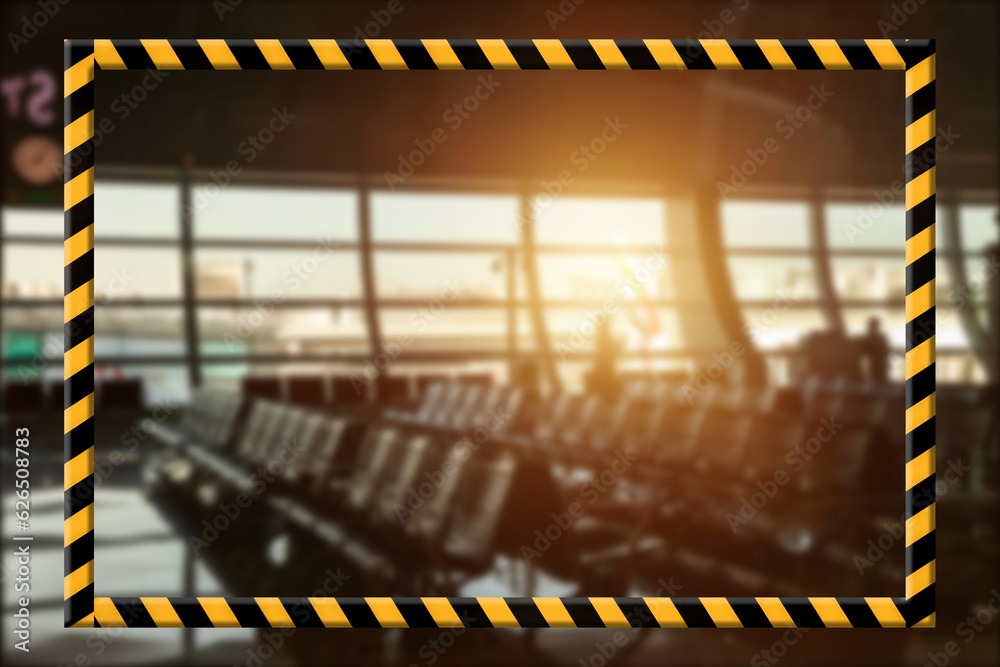 Unsafe closed lounge room barrier tapes, do not enter, danger zone ...