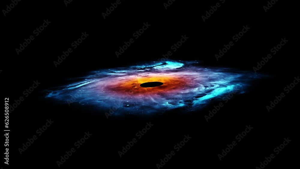 A beautiful blue-red-orange rotating nebula with a black hole in the ...