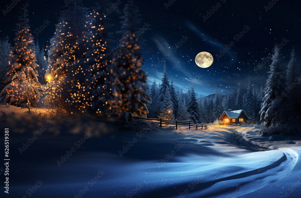 Winter Forest At Night Wallpaper