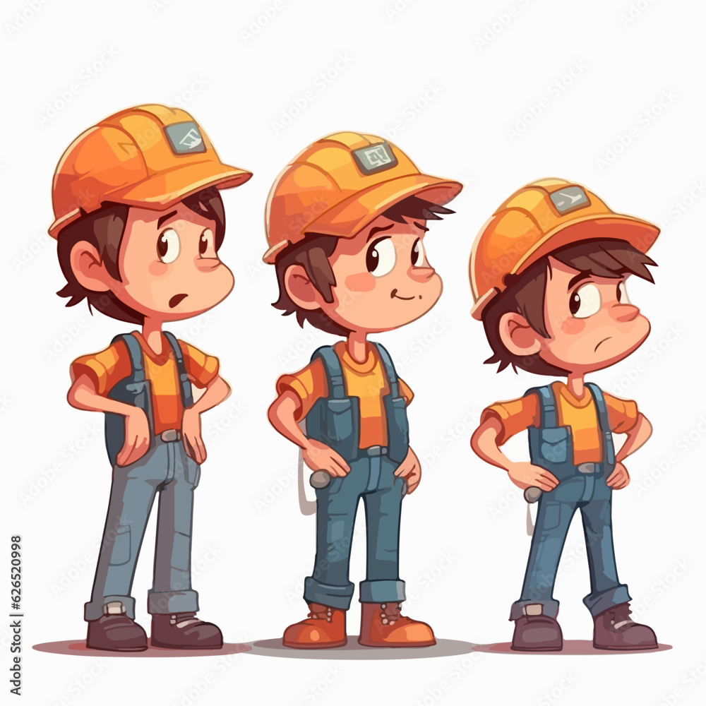 Cartoon boy builder, dressed for construction, vector illustration ...