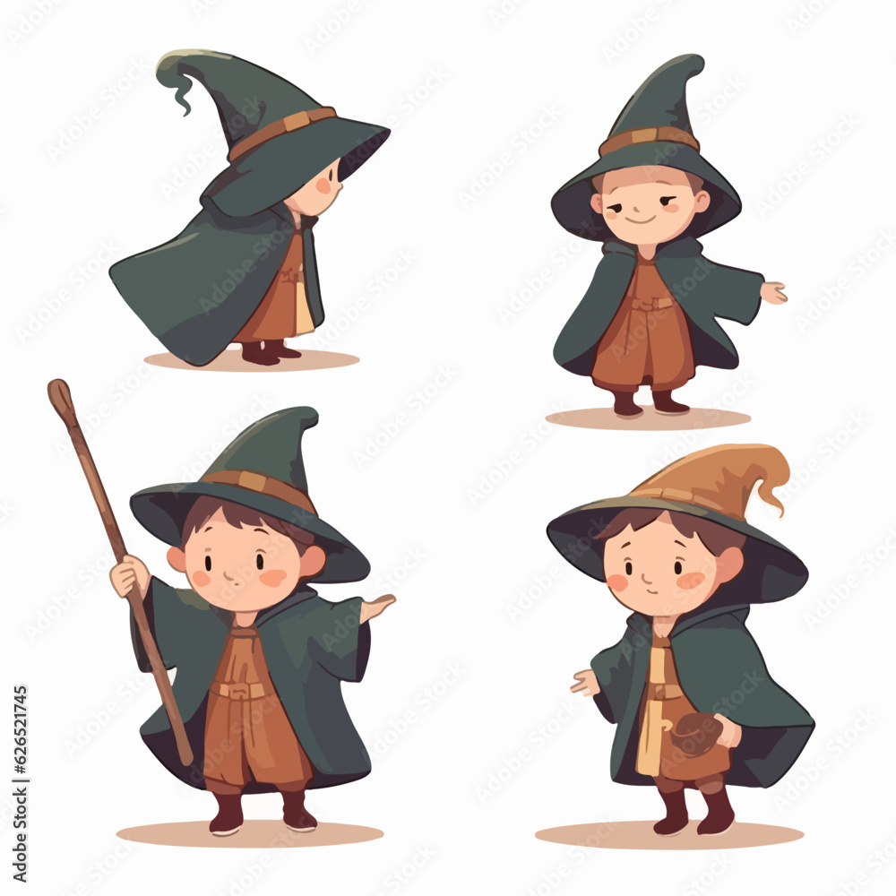 Cartoon of a boy as a wizard, vector illustration, little child ...