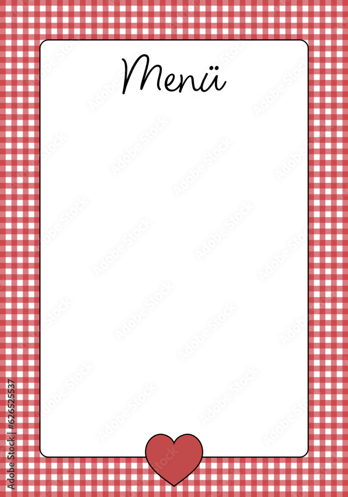 Menü - Schriftzug in deutscher Sprache. Speisekarte mit Herz, rot-weiß ...
