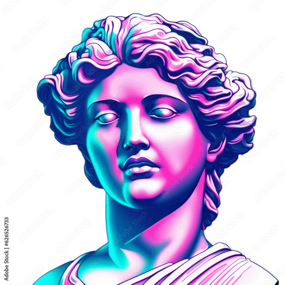 Colorful neon image with ancient greek sculpture ancient greek female ...