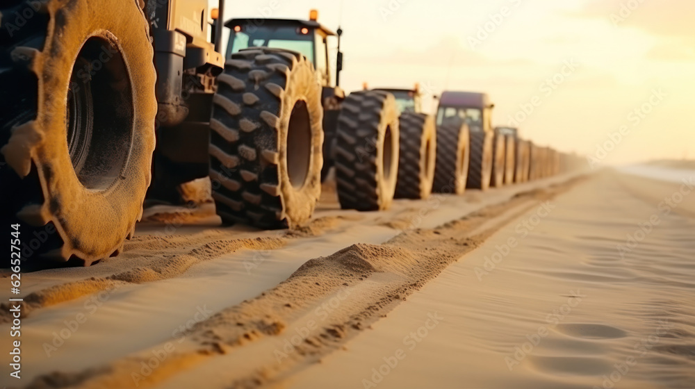 Roller compacts soil in embankment on the road's construction. sand ...