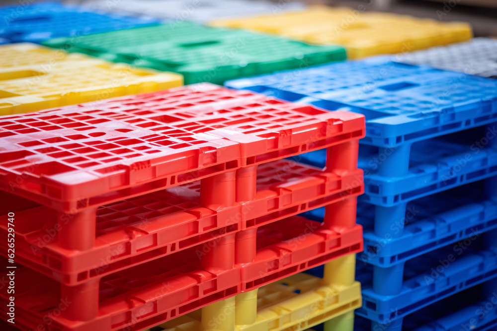 Pile of plastic shipping pallet. Industrial plastic pallet stacked at ...