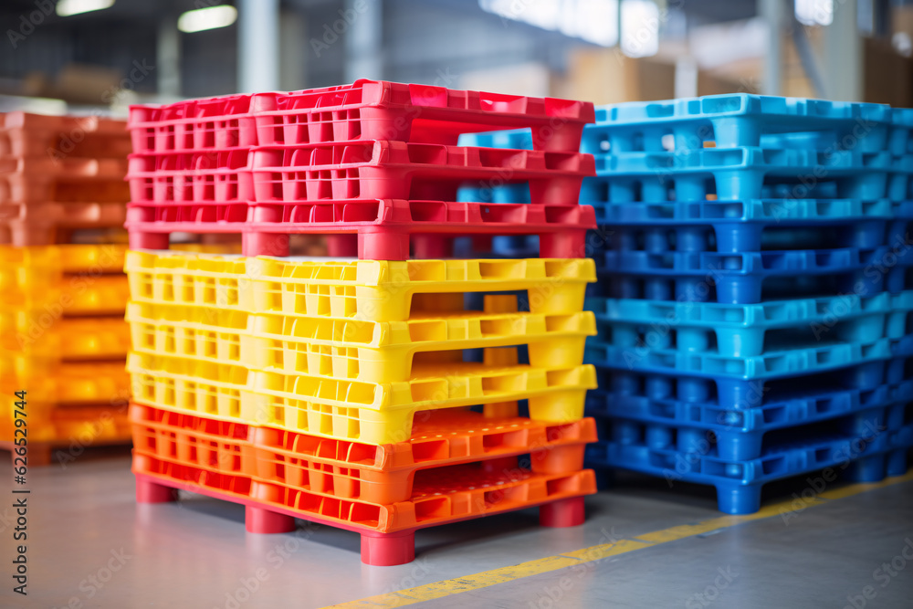 Pile of plastic shipping pallet. Industrial plastic pallet stacked at ...