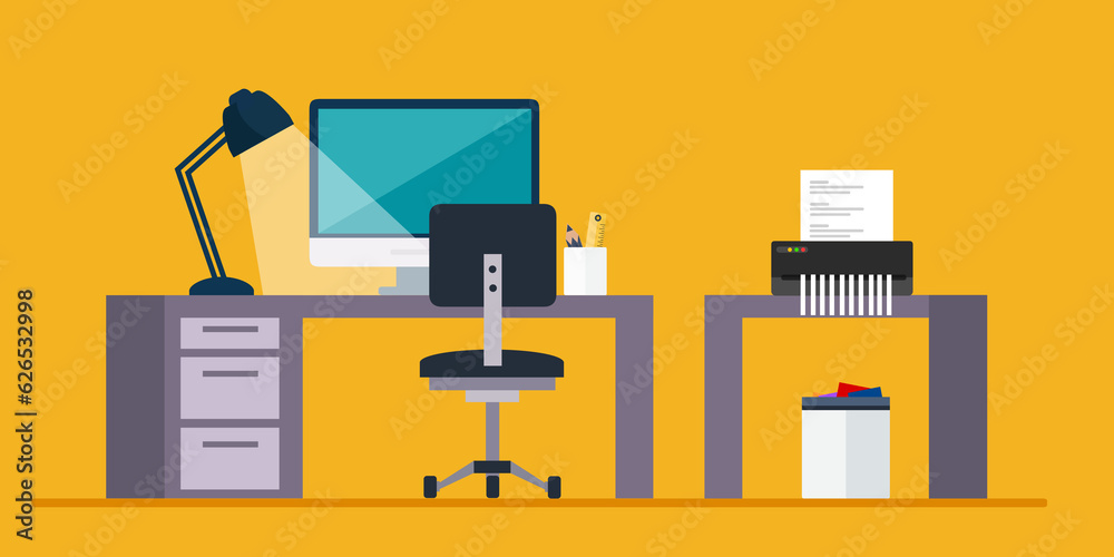 Scrivania computer lampada accesa con sedia e monitor e distruggi ...