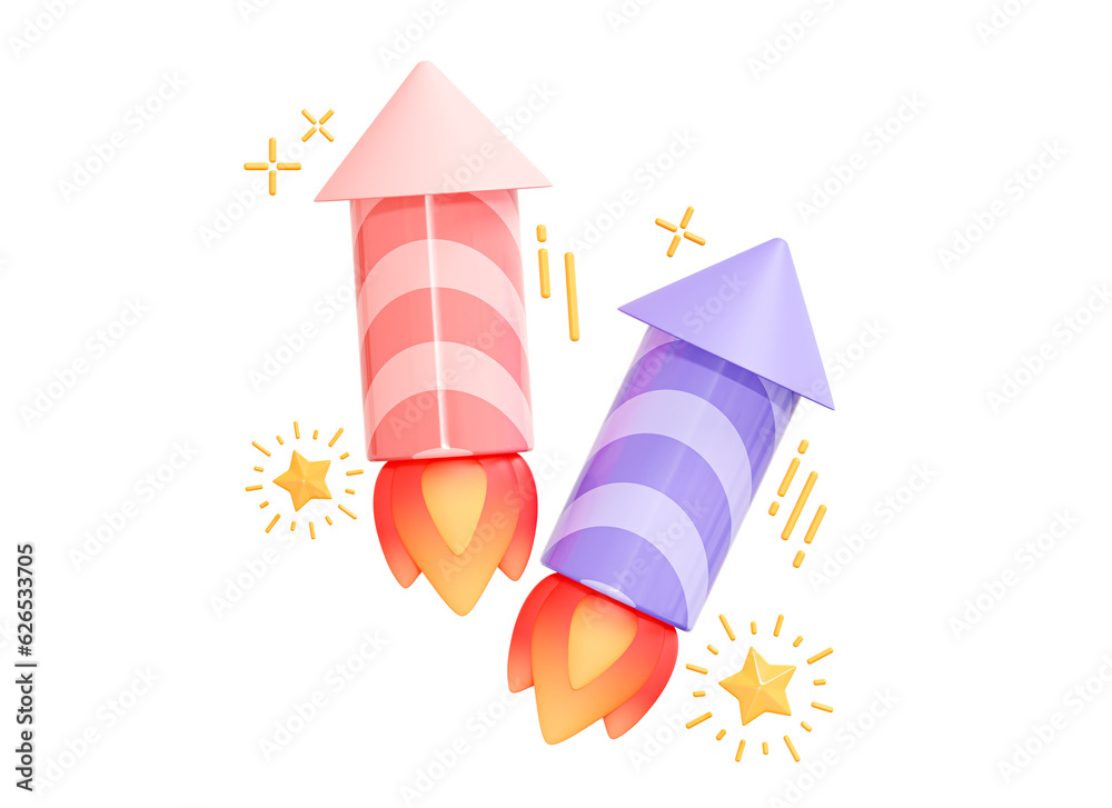 3D Two Firecracker emoji with sparkle fireworks. Celebration party ...