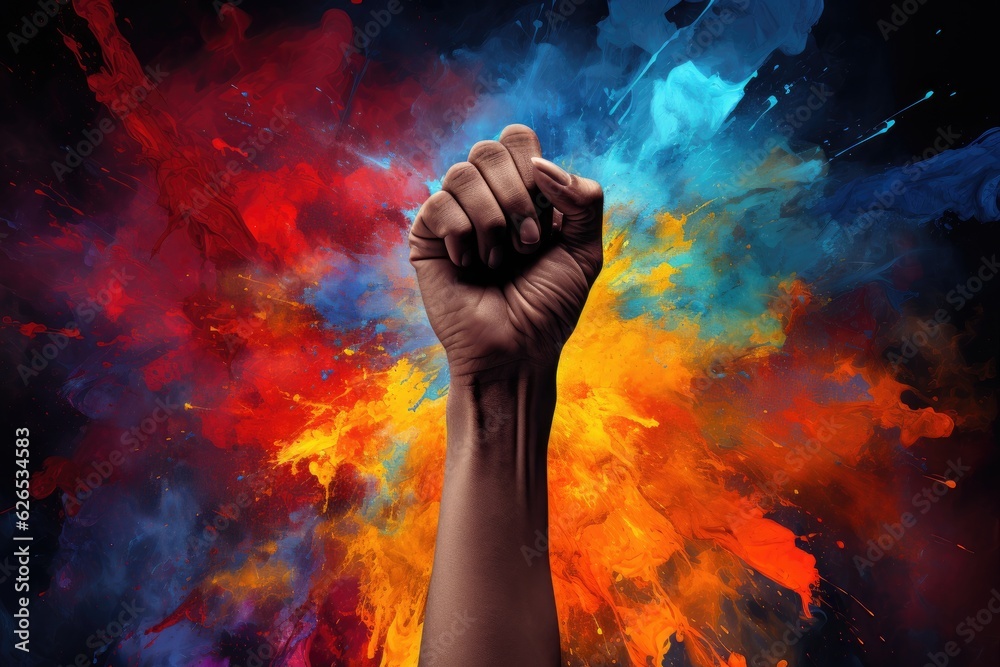 Strong confident female fist in rainbow colors. Inclusion, equality ...