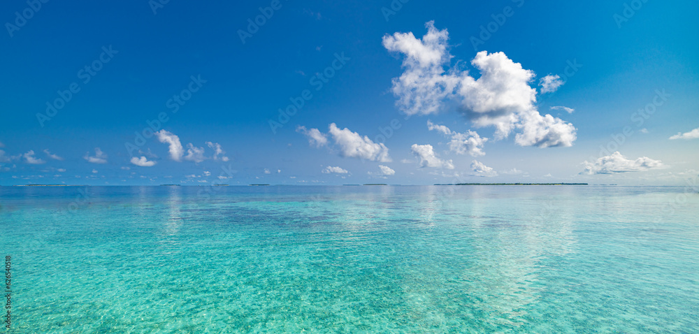 Relaxing seascape with wide horizon of the sky and the sea. Panorama of ...