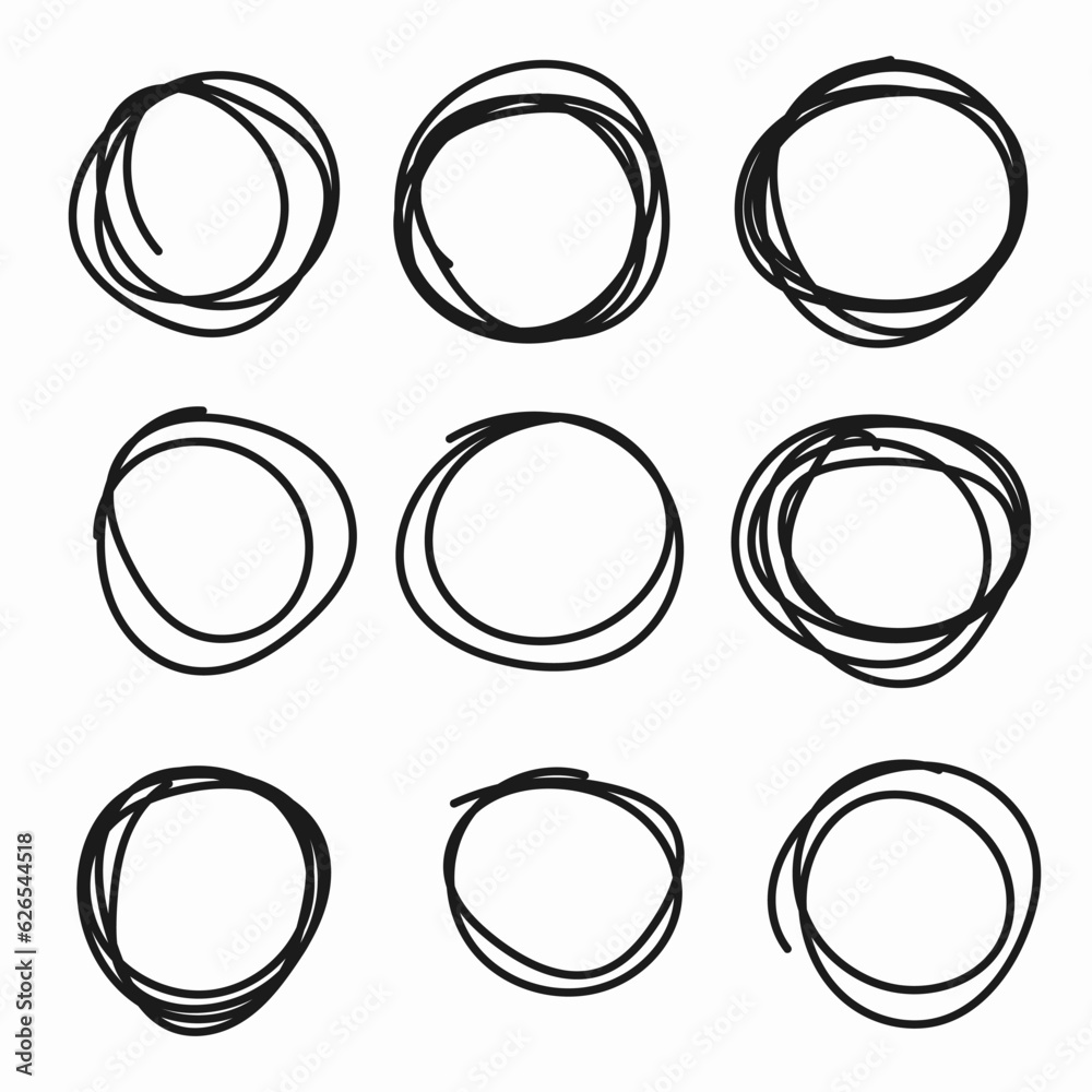 Hand drawn circle or oval line sketch set. Hand drawing circular ...