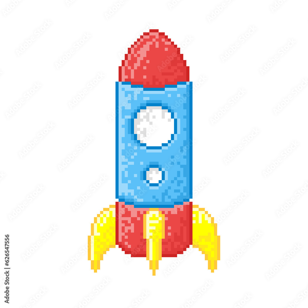 rocket in pixel art. cartoon illustration. Transparent background Stock ...