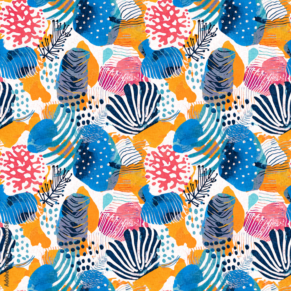 Seamless blue red underwater shell clam repeat background. Tropical ...