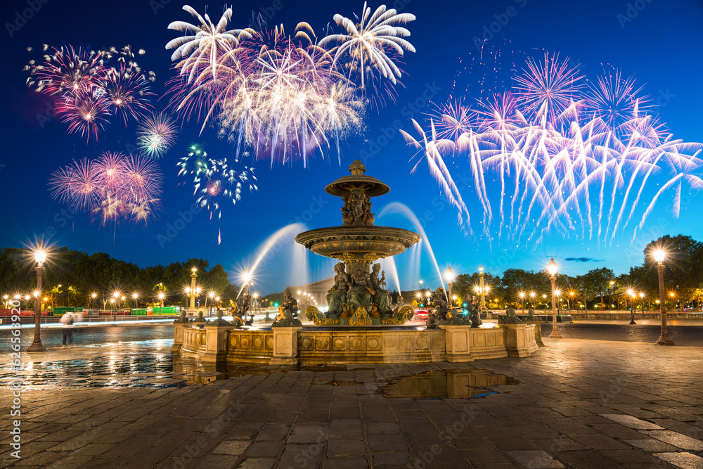 Fireworks display at Place de la Concorde in Paris Stock Photo | Adobe ...