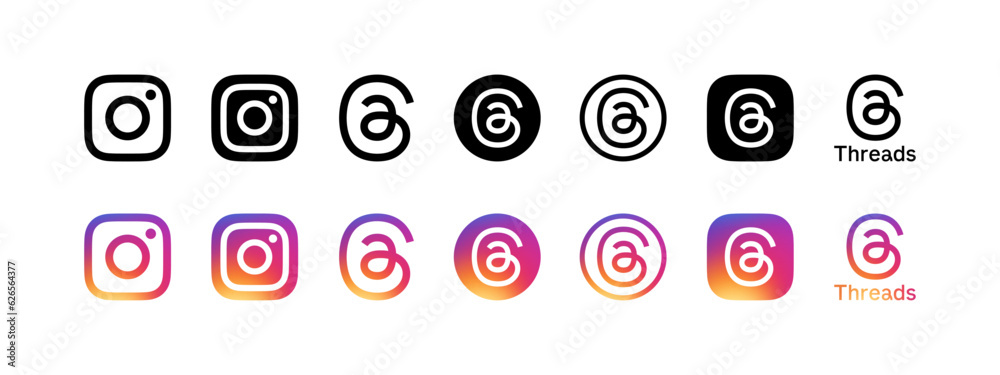 Threads logo, an Instagram app isolated on white background. Threads by Meta. Threads social ...