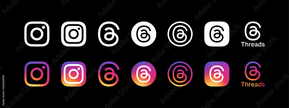 Threads logo, an Instagram app isolated on black background. Threads by ...