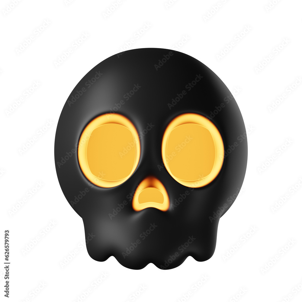 3d skull halloween isolated on transparent background. black skull with ...