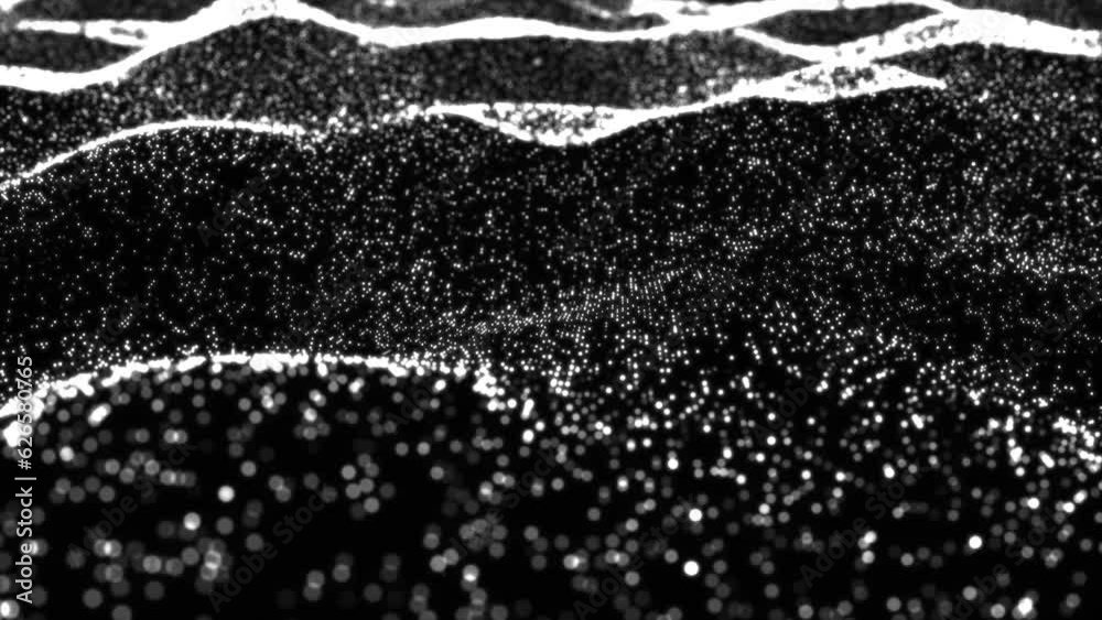White cyber sea waves floating dots background. Global network slow ...