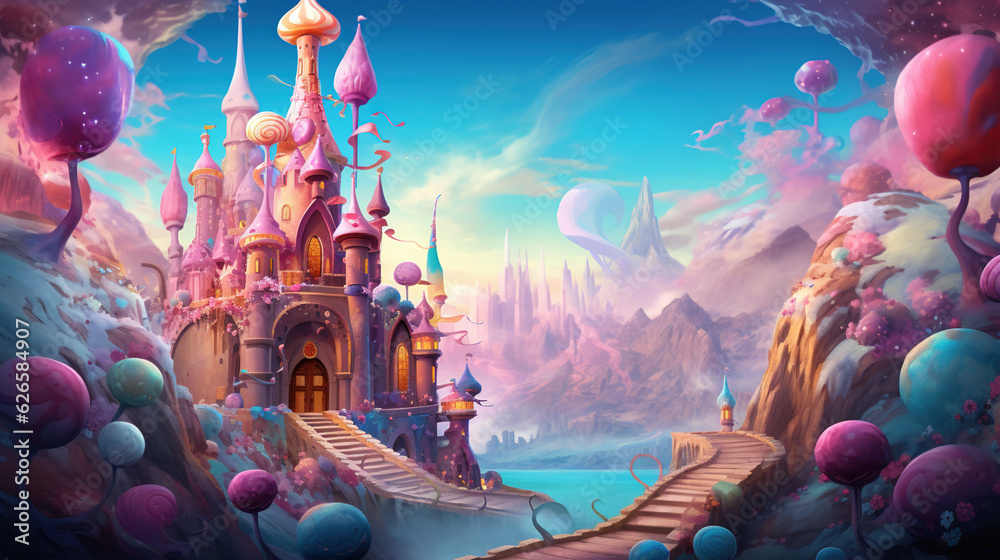 "Candyland Castle" A whimsical Halloween wallpaper depicting a candy ...