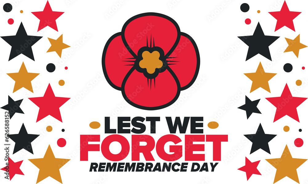 Vetor de Remembrance Day. Lest we Forget. Remembrance poppy. Poppy day ...