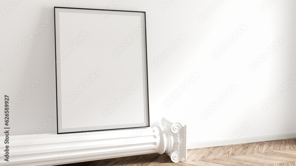 White room apartment, wooden parquet floor, empty picture frames, Roman ...