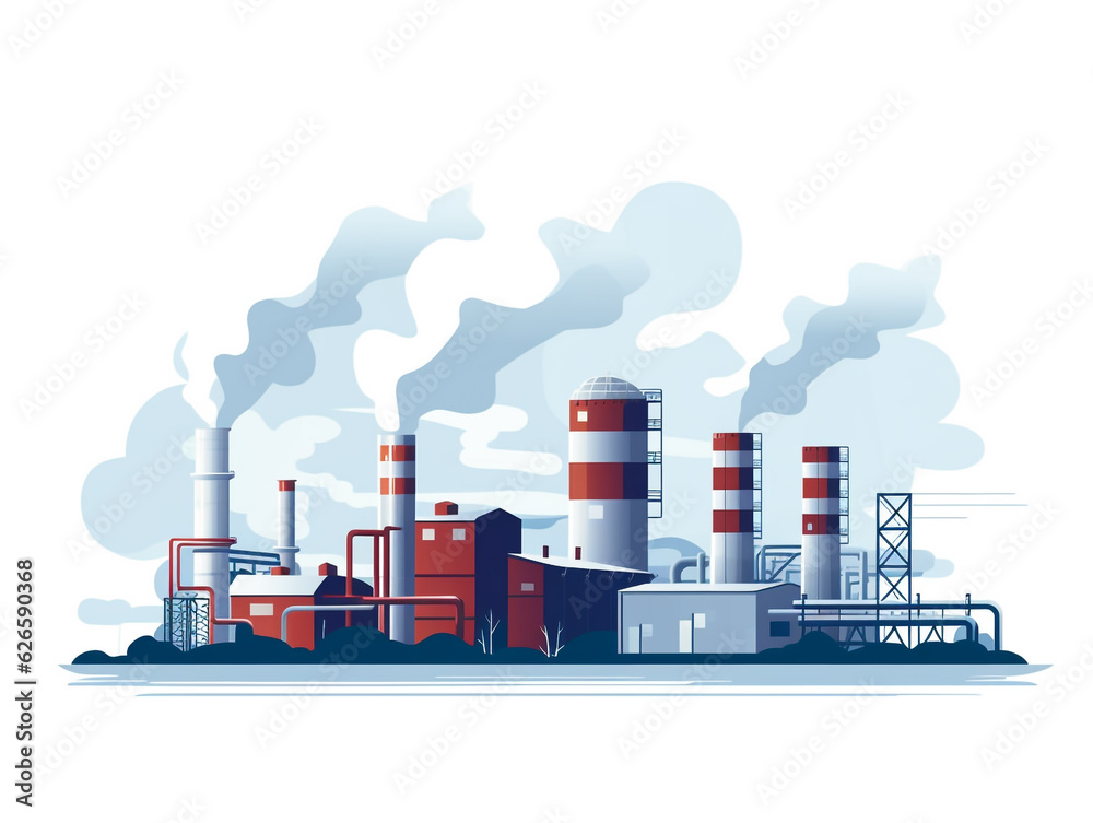 2d graphic image of factories in operation and releasing residual smoke ...