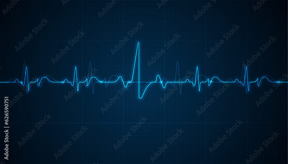 Emergency ekg monitoring. Blue glowing neon heart pulse. Heart beat ...