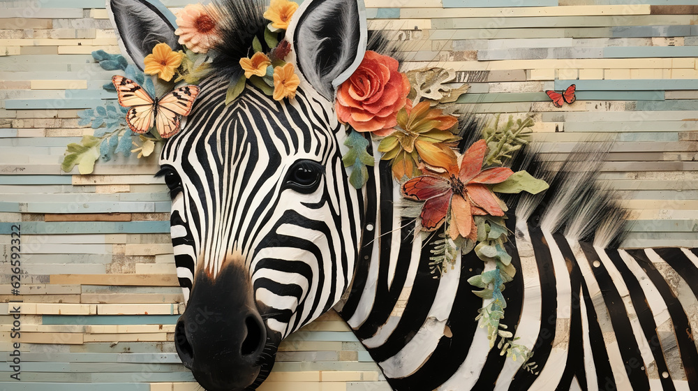 Zebra collage food concept in style of garden magazine cut retro ...