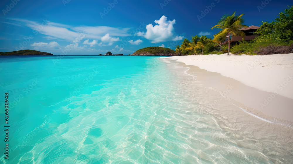 View on a beautiful beach in the caribic with blue water of the ocean ...