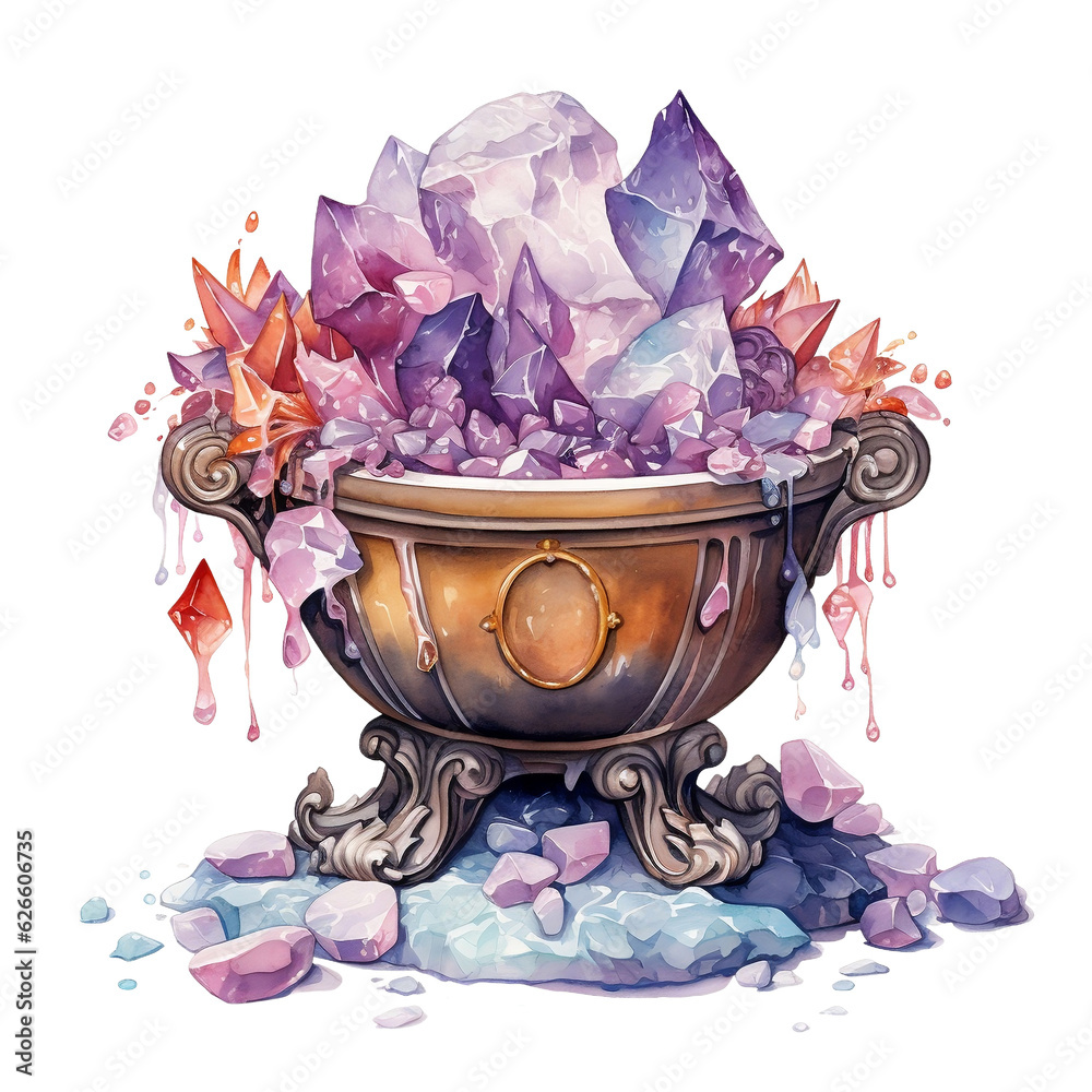Witch Cauldron Watercolor Clipart Collection, Pastel Cauldron, Crystal ...