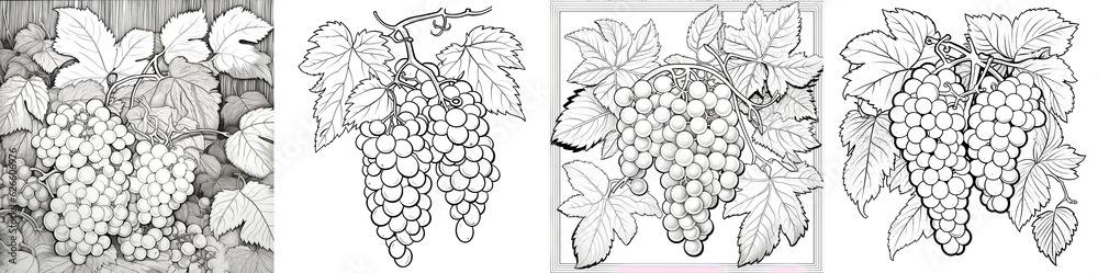 Children's coloring book with illustrations on the theme of grapes ...