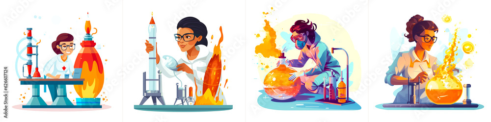 Flat cartoon illustration of a female rocket scientist Illustration ...