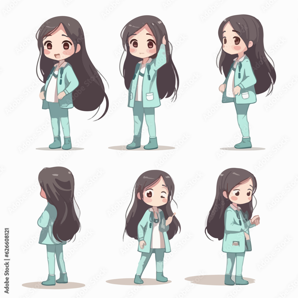 Doctor girl with medical outfit, vector pose, little child, cartoon ...