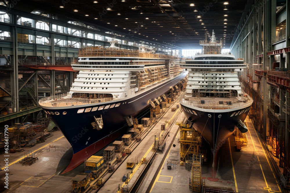 Assembly shop, shipyard for the assembly of cruise liners. Stock Photo ...