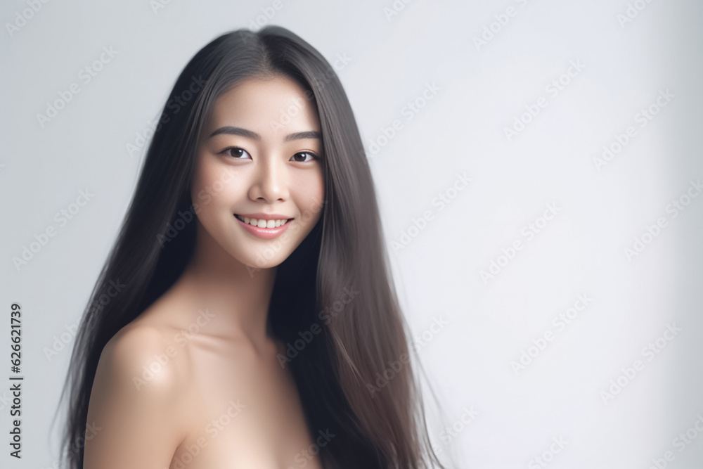 Beaming headshot of a stunning young woman with a radiant smile, set ...