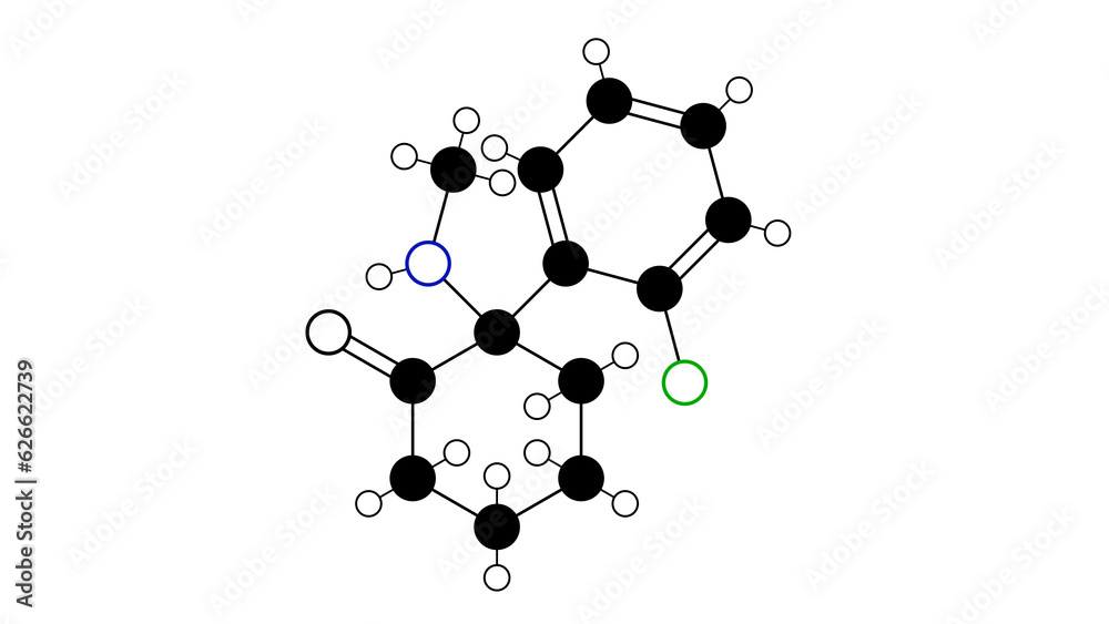 esketamine molecule, structural chemical formula, ball-and-stick model ...