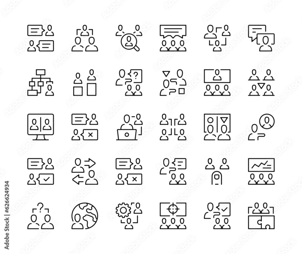 Teamwork. Vector line icons set. Business team, office, team management, working people concepts ...