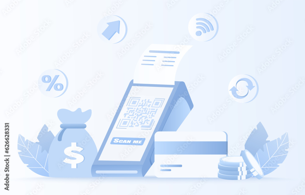 Easy payment concept. Elements of EDC machine, NFC (Near field ...