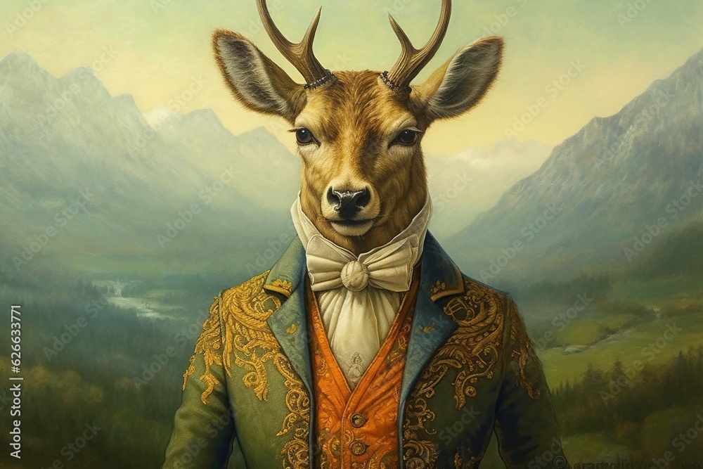 Deer renaissance art portrait, medieval oil painting Stock Illustration ...