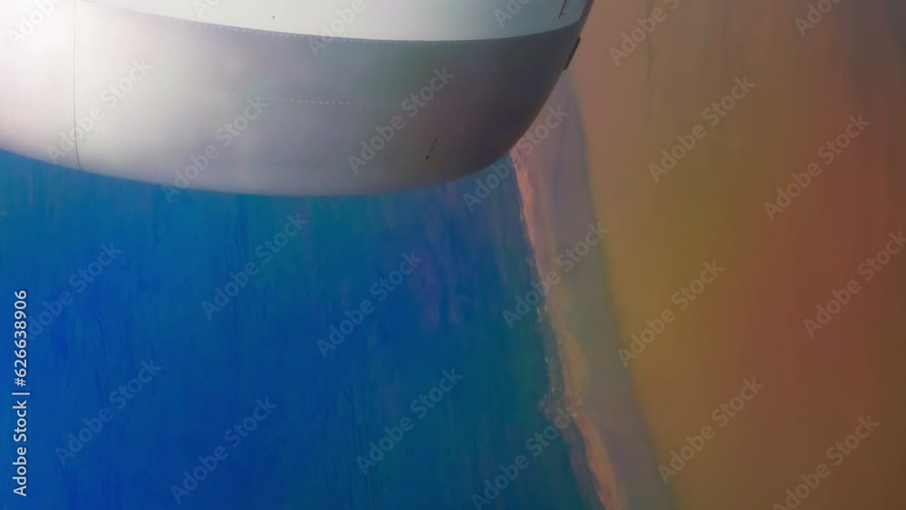 Flight over Greenland. Pollution of the oceans. View from the airplane ...