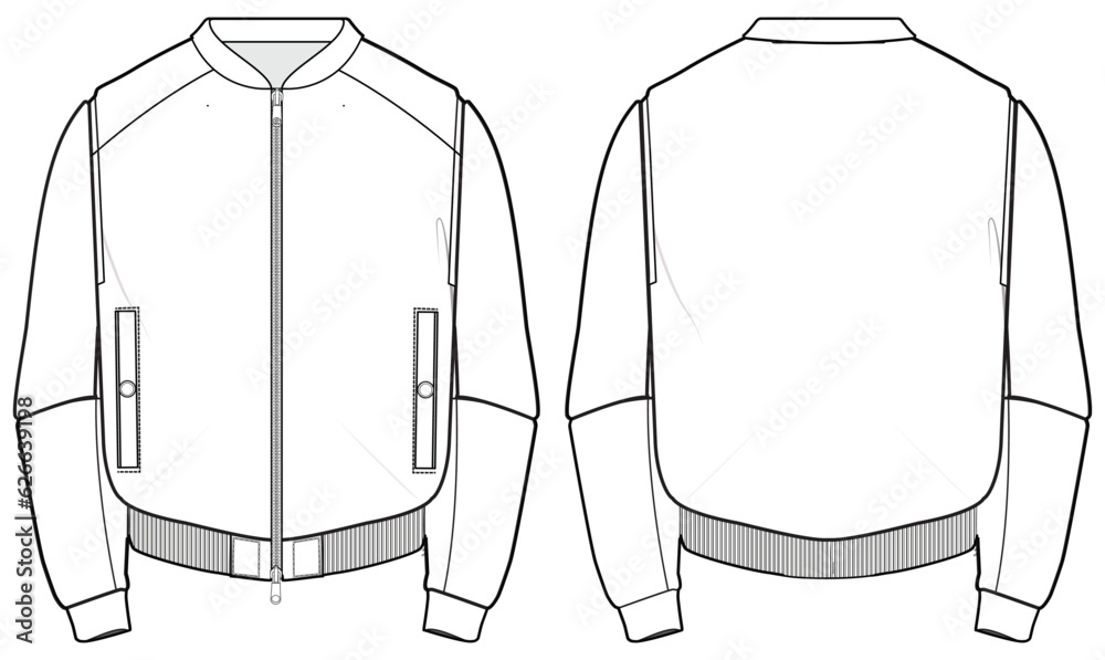 Bomber jacket design flat sketch Illustration front and back view ...