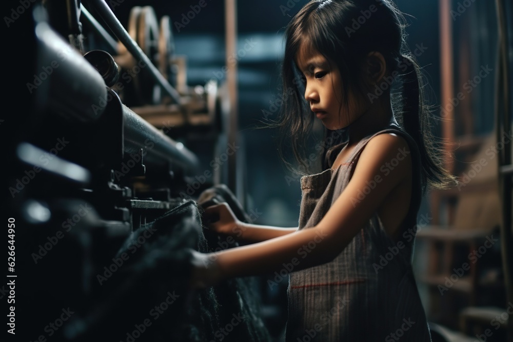 Child labour in asian factory, young girl forced to sew clothes under ...