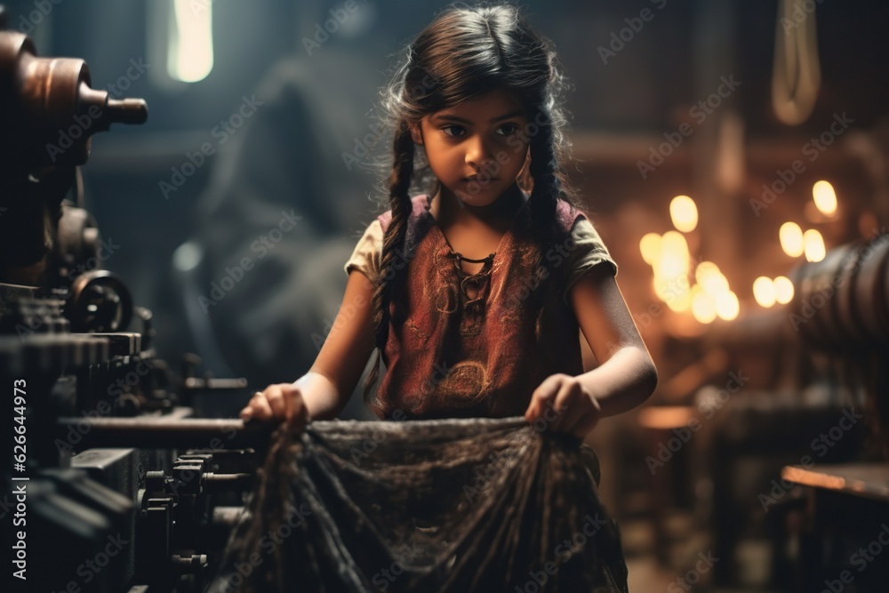 Child labour in asian factory, young girl forced to sew clothes under ...