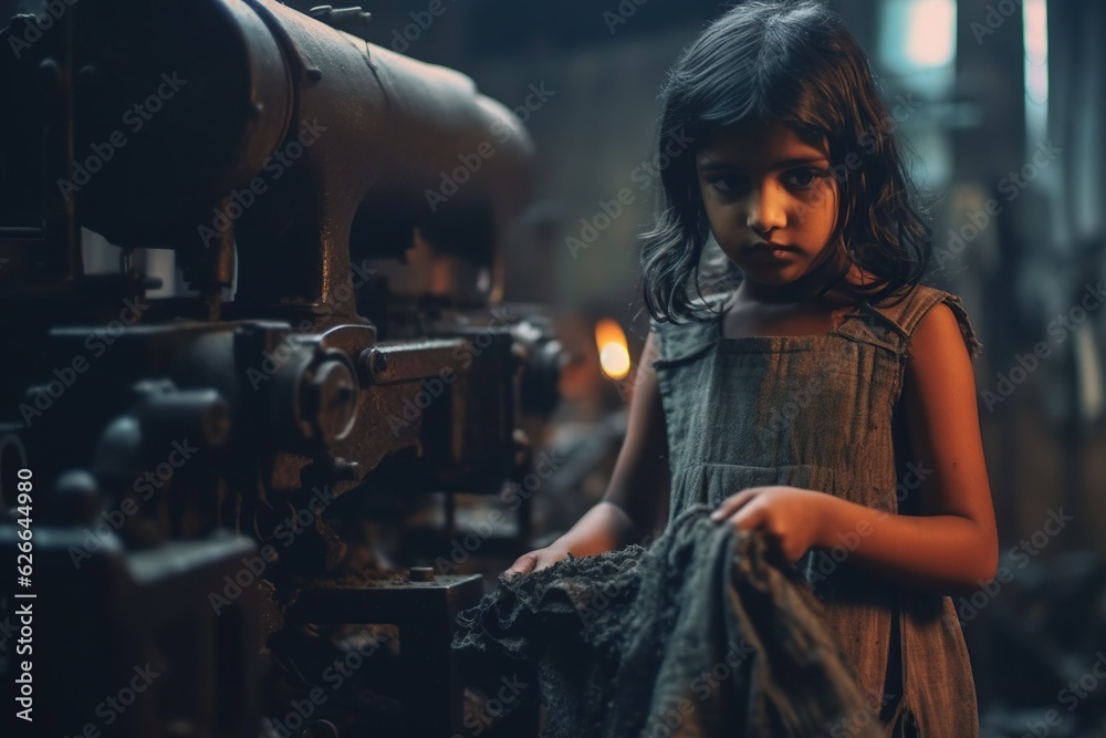 Child labour in asian factory, young girl forced to sew clothes under ...