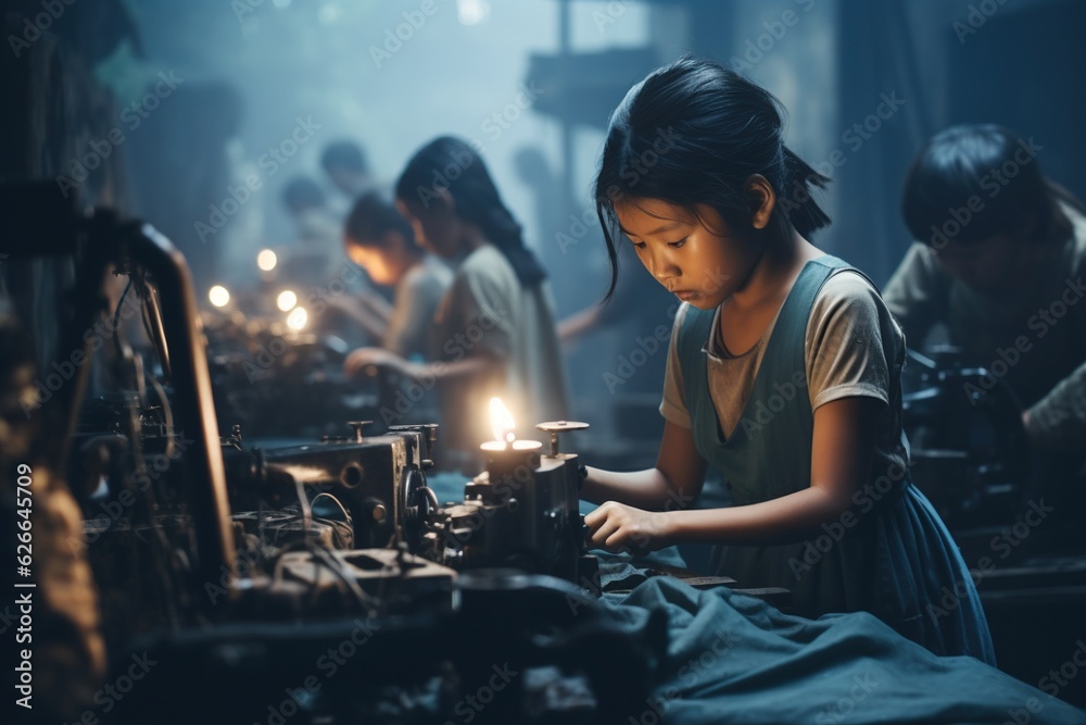 Child labour, group of young poor asian children forced to work in a ...