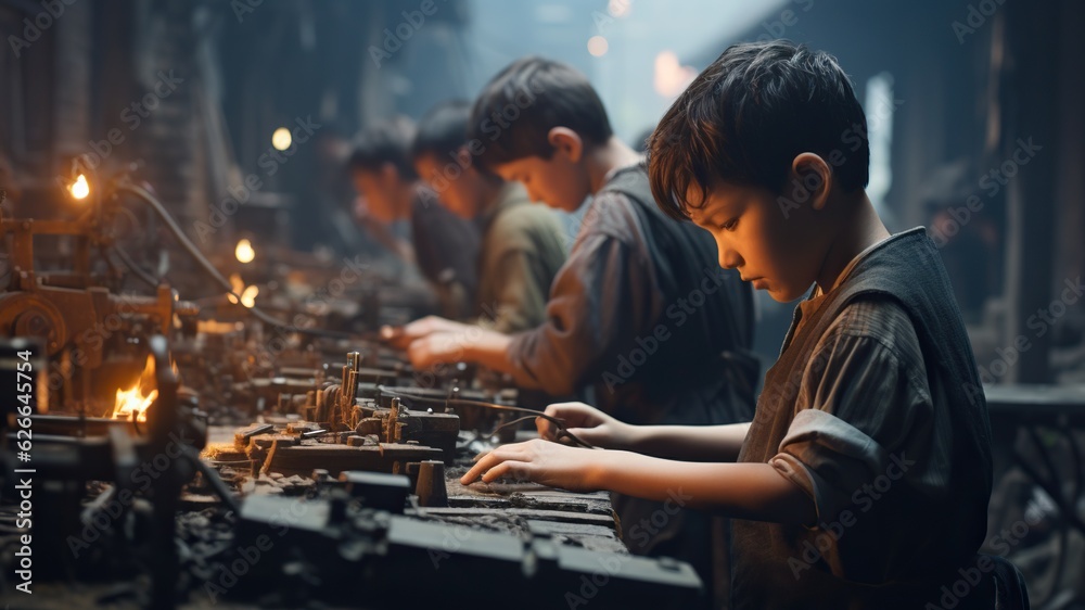 Child labour, group of young poor asian children forced to work in a ...